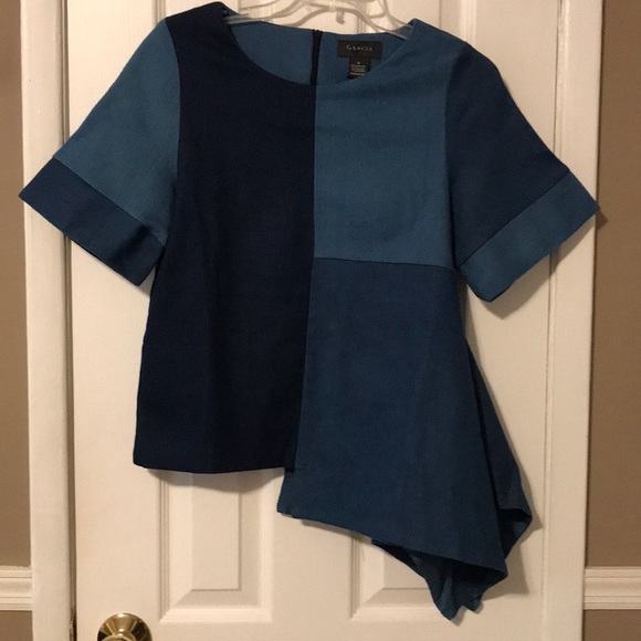 Gracia | Tops | Gracia Denim Color Block Ss Blouse | Poshmark